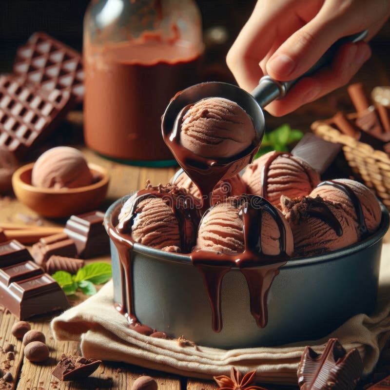 Scooping Rich Chocolate Ice Cream from Container Stock Illustration ...