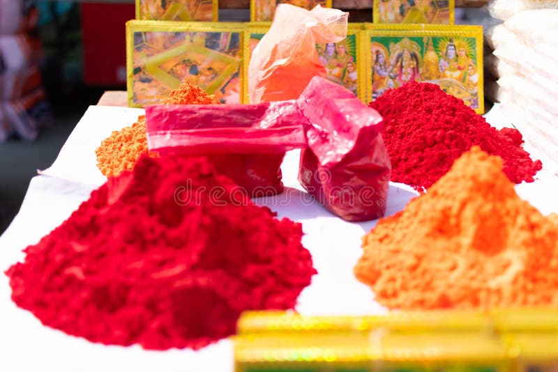 Scoops of Red and Orange Colors for Holi, Varanasi, India Stock Image ...