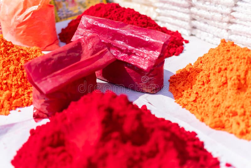 Scoops of Red and Orange Colors for Holi, Varanasi, India Stock Image ...