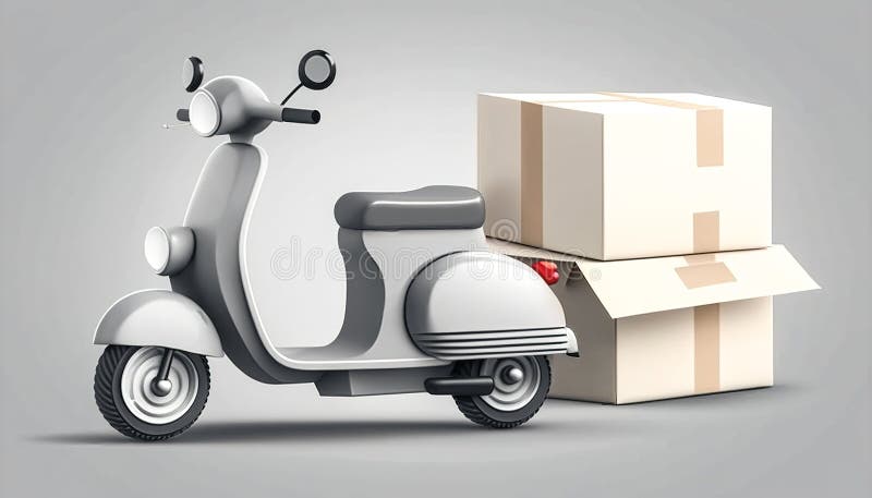 Scooter and Cardboard Box, Delivery Concept, Generative AI. Stock ...