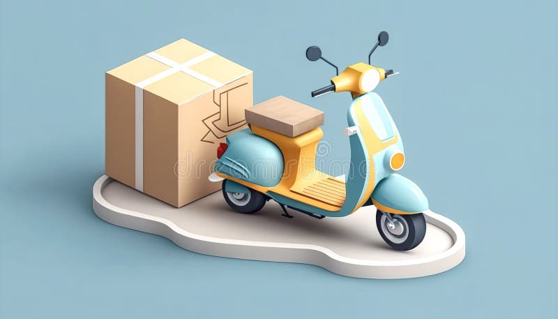 Scooter and Cardboard Box, Delivery Concept, Generative AI. Stock ...