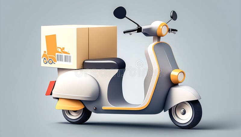 Scooter and Cardboard Box, Delivery Concept, Generative AI. Stock ...