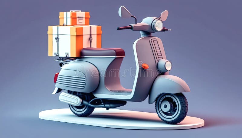 Scooter and Cardboard Box, Delivery Concept, Generative AI. Stock ...