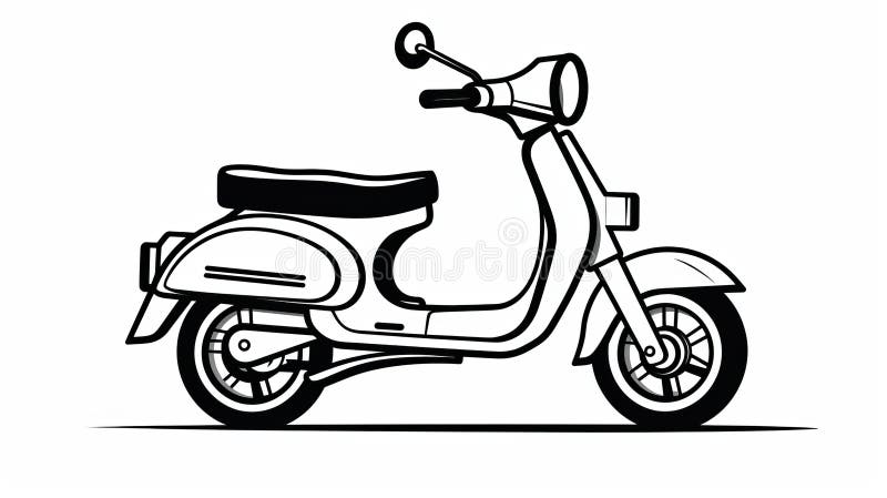 Bold Outlines: a Simple Black and White Scooter Stock Illustration ...