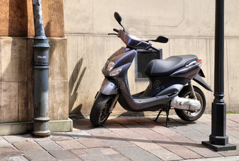 Scooter with an engine stock photo. Image of cracow, retro - 14696372