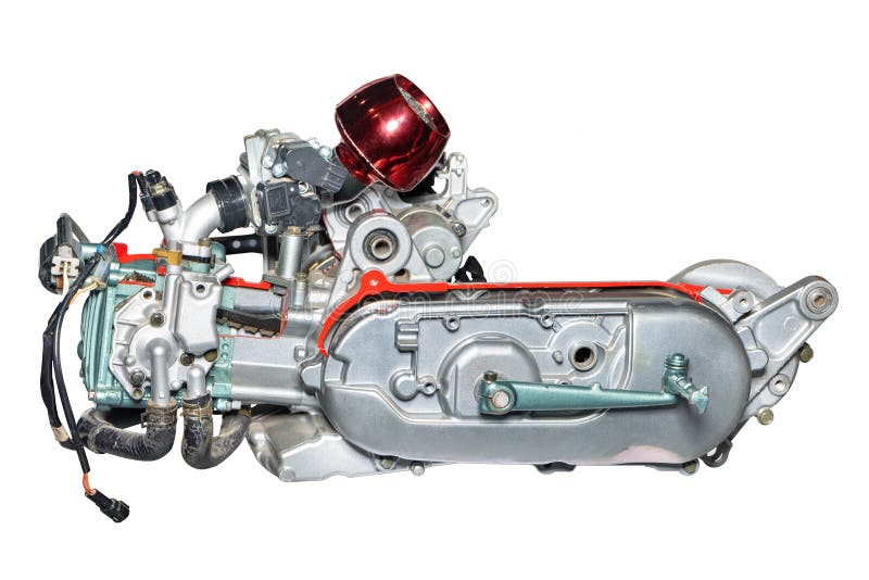 Scooter Engine Exhibiting Intricate Internal Components on White ...