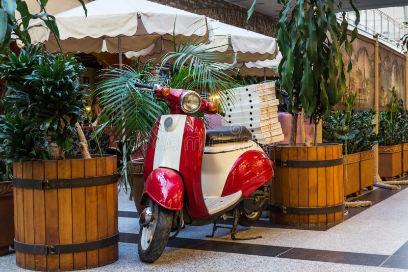 Scooter Near the Restaurant with Pizza Stock Photo - Image of italian ...