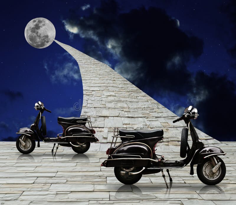 Scooter ride to the moon stock illustration. Illustration of decorate ...
