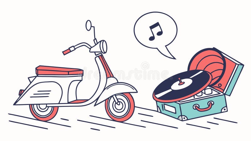 Scooters with Open Gramophone and Music Notes, Vector Design Generative ...