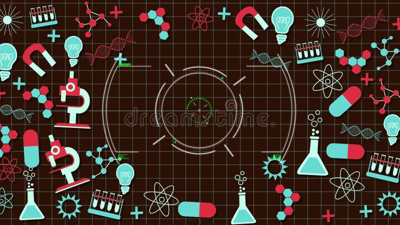 Scope Scanning Multiple Science Concept Icons Moving on Black ...