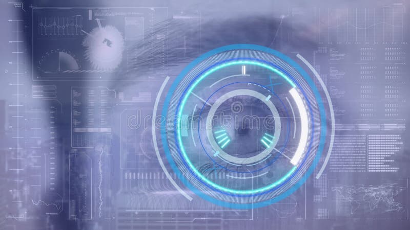 Scope Scanning Over Close Up of Male Eye Against Digital Interface with ...