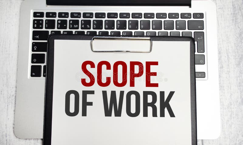 Scope of Work on Black Paper Tablet with Laptop Stock Image - Image of ...