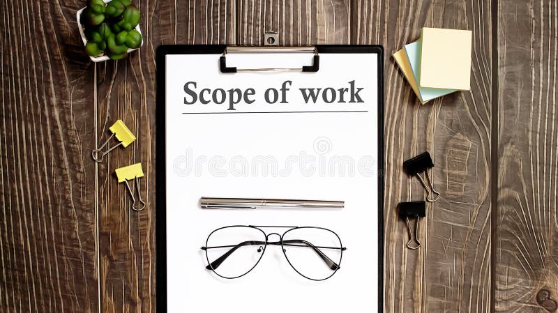 Scope of Work Text Form on Wooden Table with Office Tips Stock Photo ...