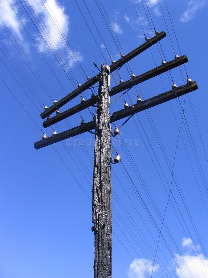 Scorched Cable Column with Wires Stock Photo - Image of current, post ...