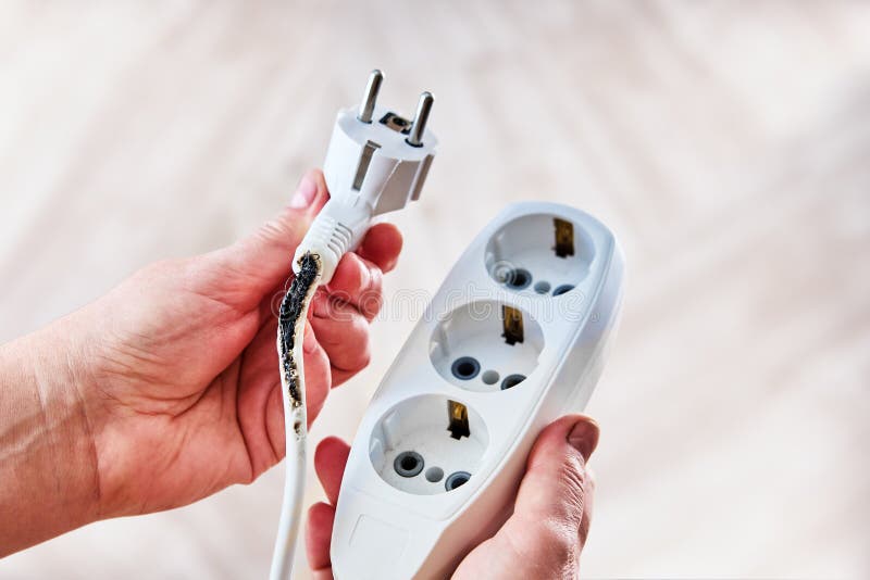 Scorched Cable Disconnected from Damaged Extension Socket. Stock Image ...