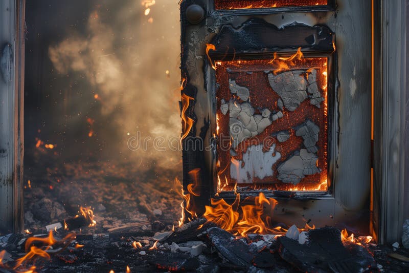 Scorched Door Frame with the Door Burning and Disintegrating Stock ...
