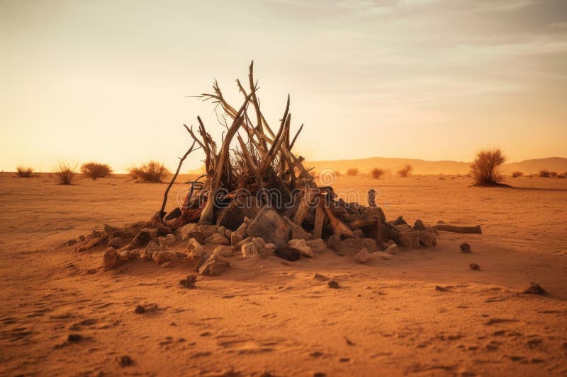 Scorched Earth and Remnants of a Campfire in Desert Stock Image - Image ...