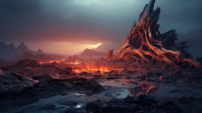 A Scorched Earth with a Skeletal Remains in the Foreground Stock ...