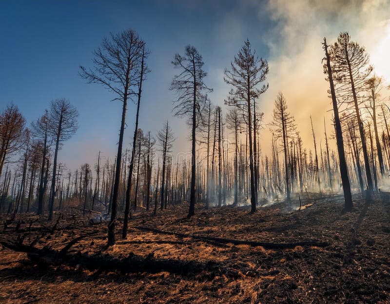 Scorched Forest Landscape after a Devastating Wildfire, Showing Burnt ...