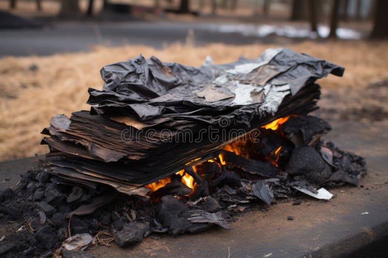 Scorched Paper Sitting Atop an Ash Pile Stock Illustration ...