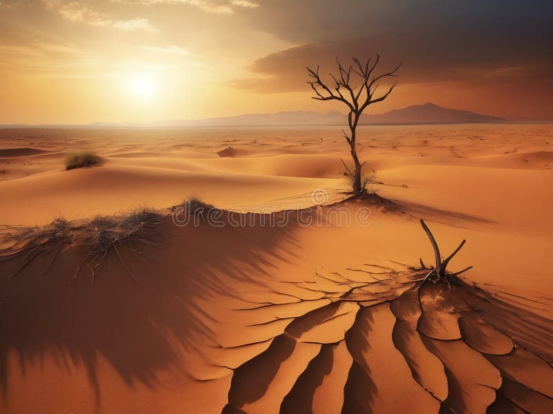 Scorched Sands. Desert Droughts and Dramatic Sunsets. Stock Photo ...