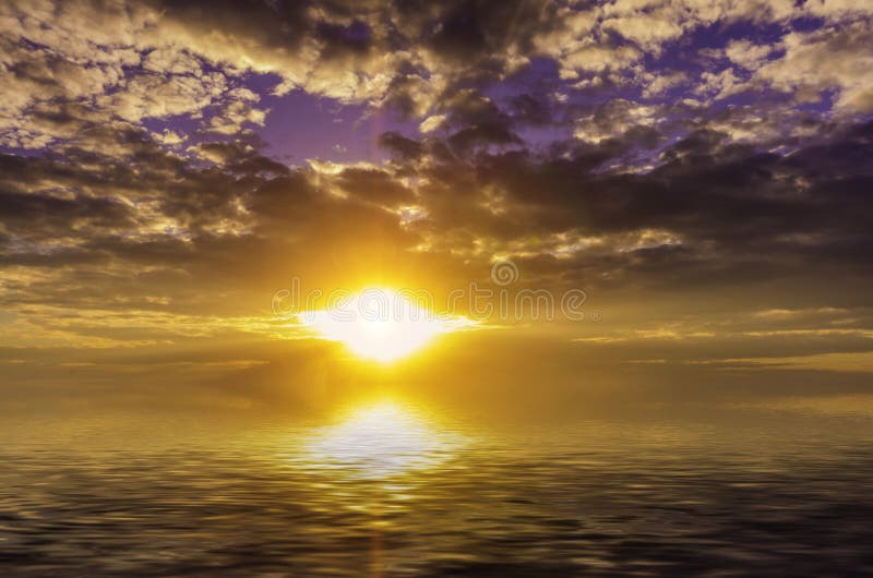 Scorching Sun Descending into the Depths of the Sea Stock Image - Image ...