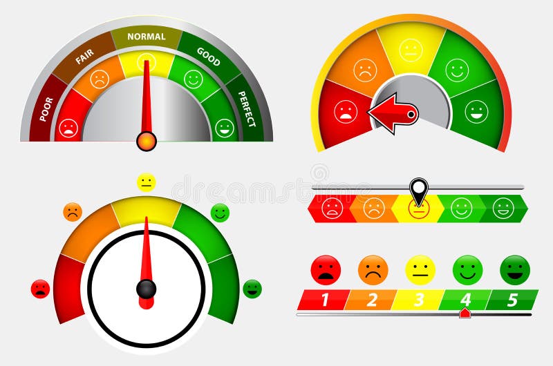 Set of Score Indicators or Rating Meter Level or Gauge Speedometer ...