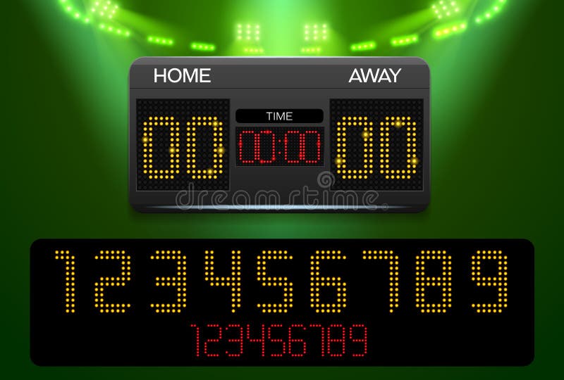 Scoreboard with Time and Result Display and Spotlight Stock Vector ...