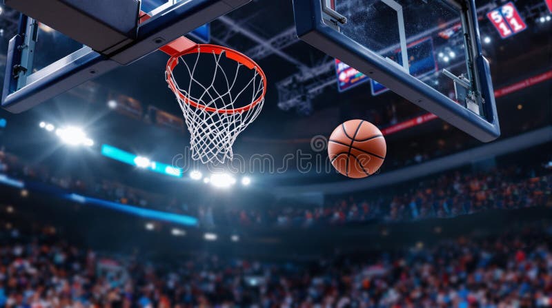 Scoring during a Basketball Game Ball in Hoop Stock Photo - Image of ...