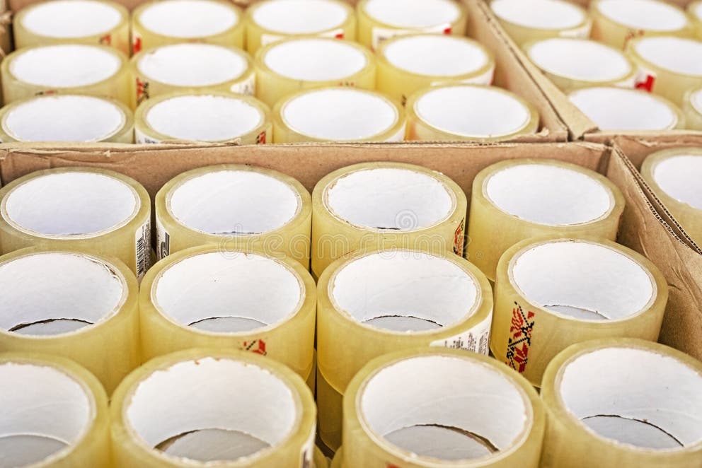 Scotch Containers in Boxes Top View. Construction Stock Photo - Image ...