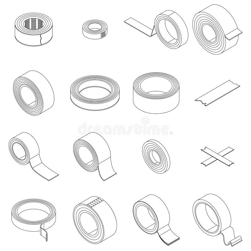 Scotch Tape Icons Set Vector Outline Stock Illustration - Illustration ...