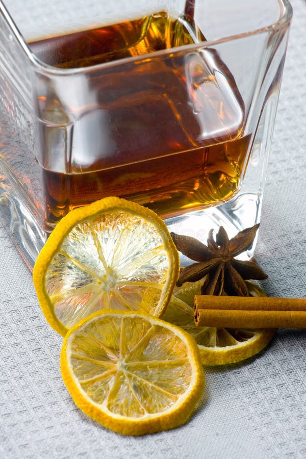 Scotch whiskey with lemon stock photo. Image of nightlife - 33768244
