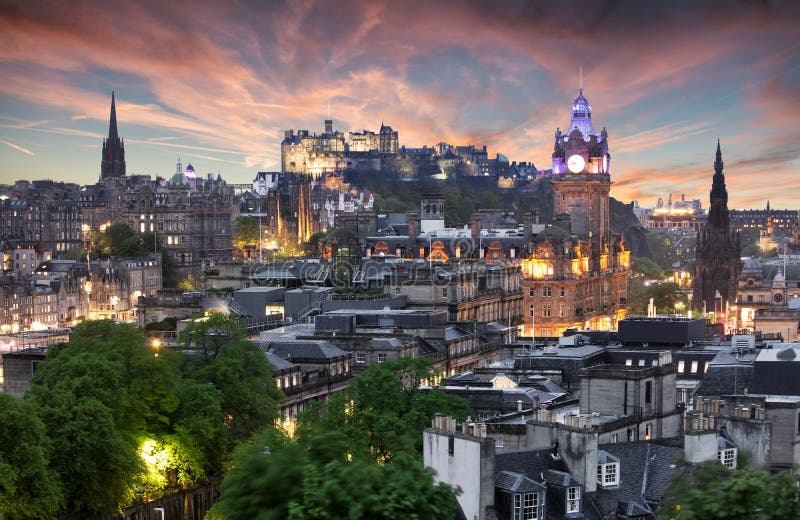 Scotland - Edinburgh Skyline at Dramatic Sunset - UK Stock Image ...