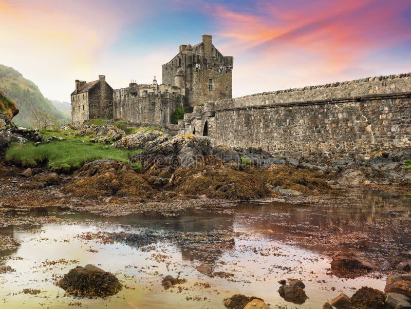 Scotland - Eilean Donan Castle with at Dramatic Sunset Stock Image ...