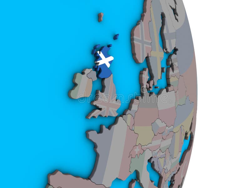 Scotland with Flag on 3D Globe Stock Illustration - Illustration of ...