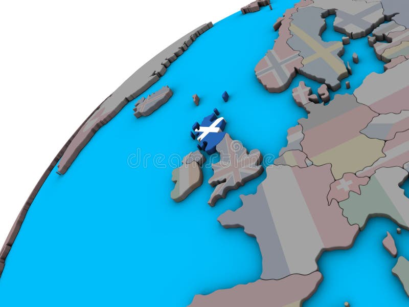 Scotland with Flag on 3D Globe Stock Illustration - Illustration of ...