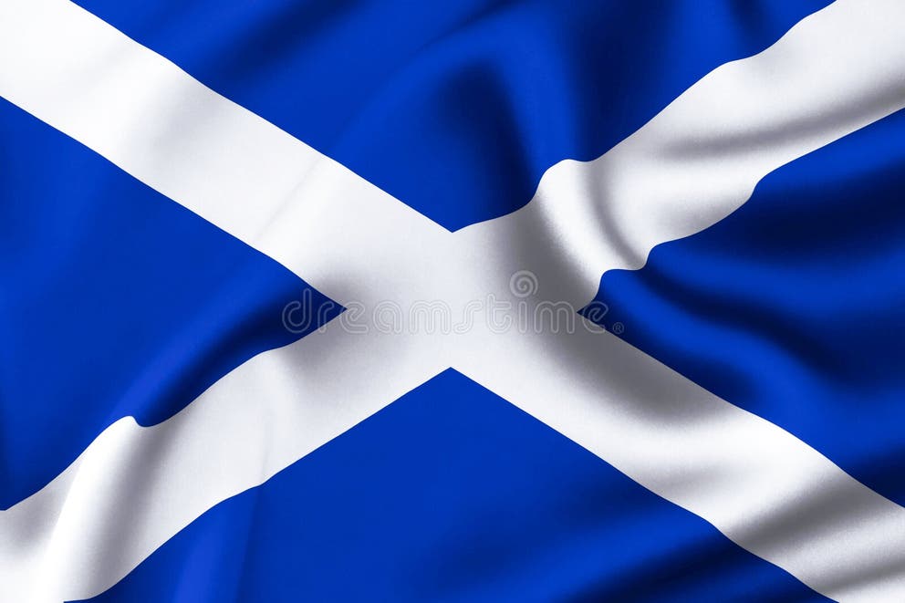 Scotland Flag of Silk, Brazil Background. 3D Render Stock Illustration ...