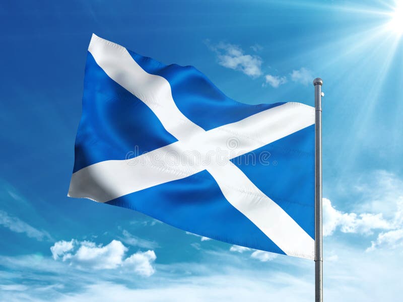 Scotland Flag Waving in the Blue Sky Stock Illustration - Illustration ...