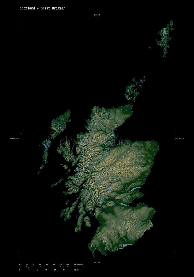 Scotland - Great Britain Shape on Black. Physical Stock Illustration ...