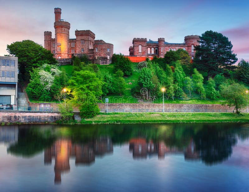 Scotland Inverness Skyline Castle Reflection Ness River Dramatic Sunset ...
