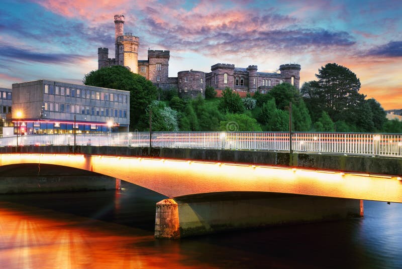 Scotland - Inverness Skyline with Castle Reflection in Ness River at ...