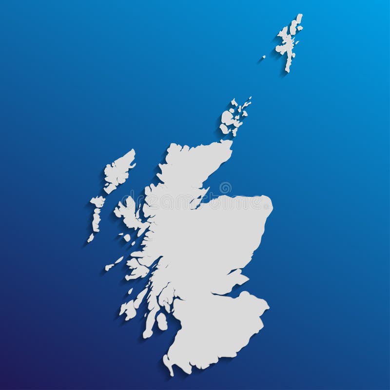Scotland Map in Gray with Shadows and Gradients on a Blue Background ...