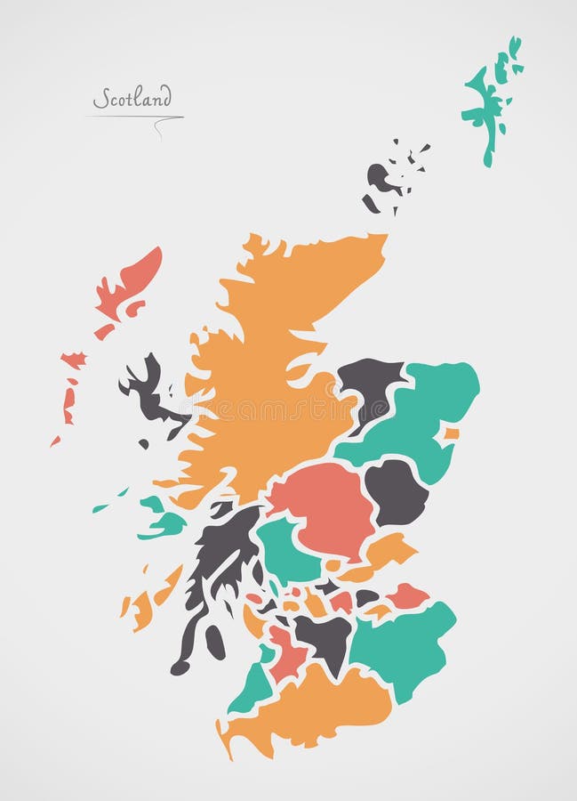 Scotland Map with States and Modern Round Shapes Stock Vector ...