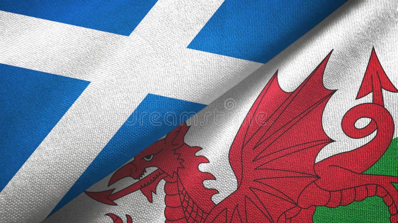 Scotland and Wales Two Flags Textile Cloth, Fabric Texture Stock ...