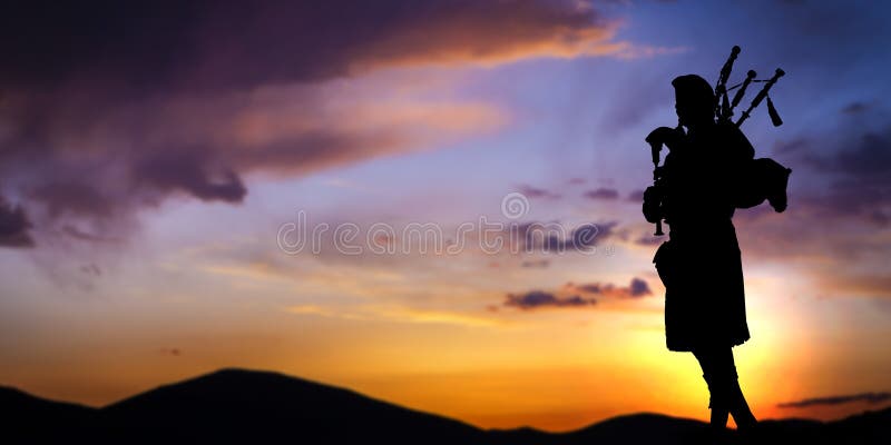 Scottish Bagpiper at Sunset Stock Photo - Image of heritage, dusk: 72367008