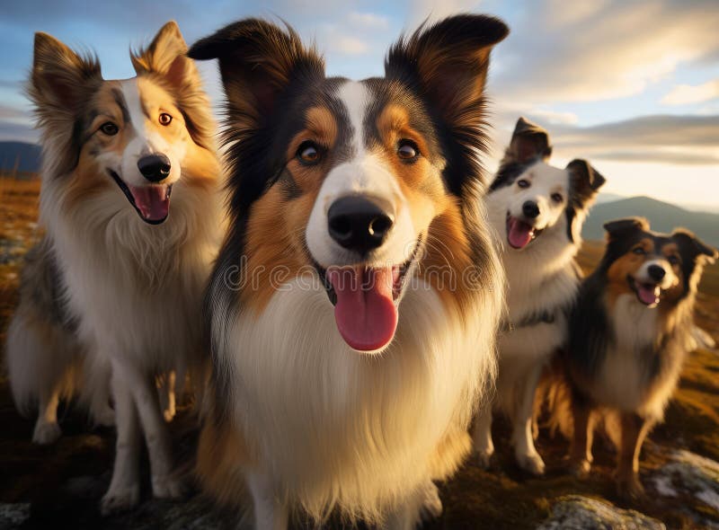 Scottish Collie Group stock photo. Image of head, funny - 290944054