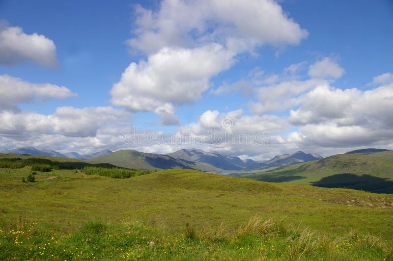 Scottish Field with Mountains Stock Photo - Image of mountain, natural ...