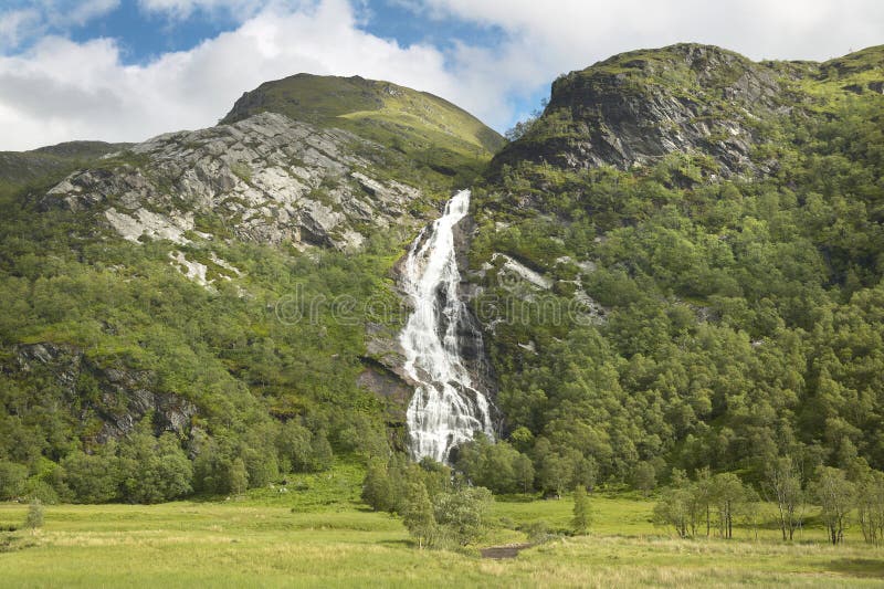 Scottish Landscape with Forest, Mountain and Waterfall Stock Image ...