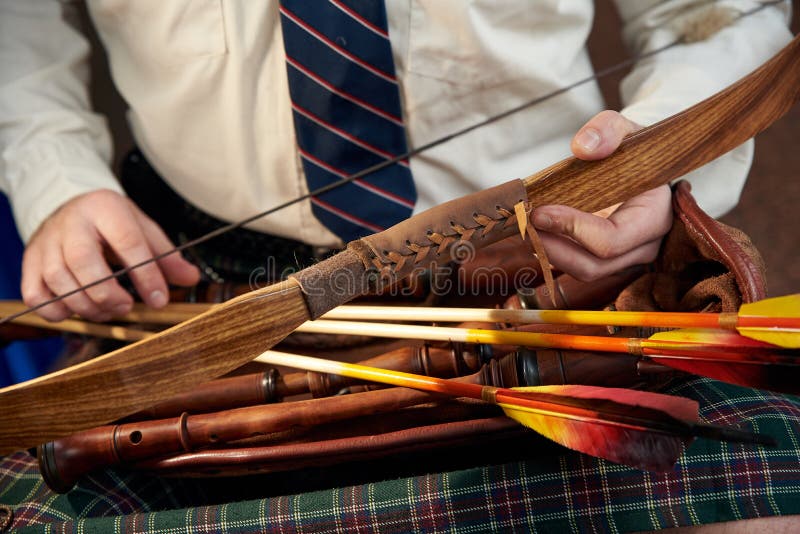 Scottish Man in Kilt with Arrows and Bow Stock Image - Image of arrow ...