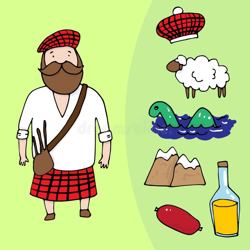 Scottish Man and a Set of Different Scottish Elements Stock Illustration - Illustration of ...
